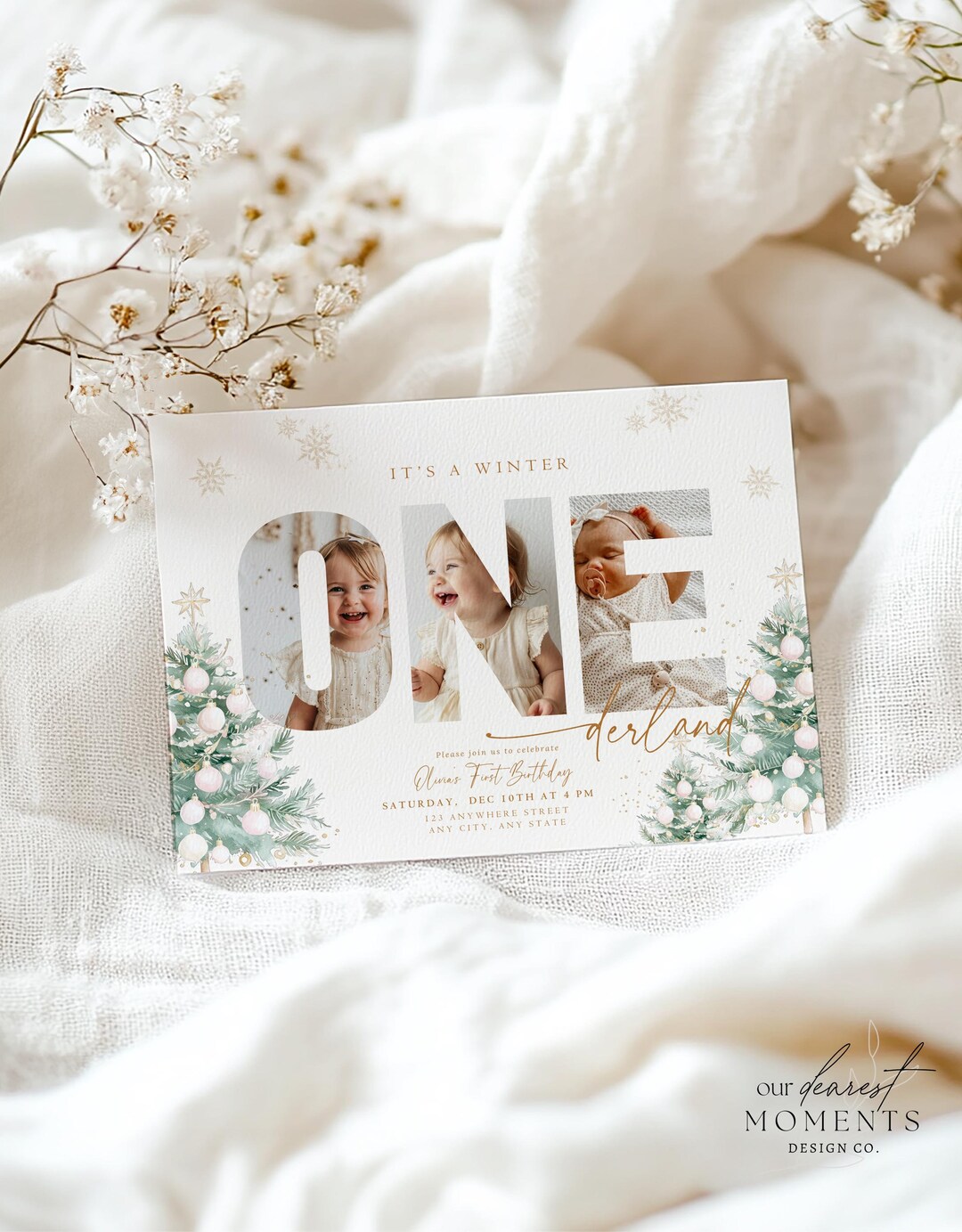 Editable Winter Onederland Birthday Invitation Christmas Boho Girl 1st ...