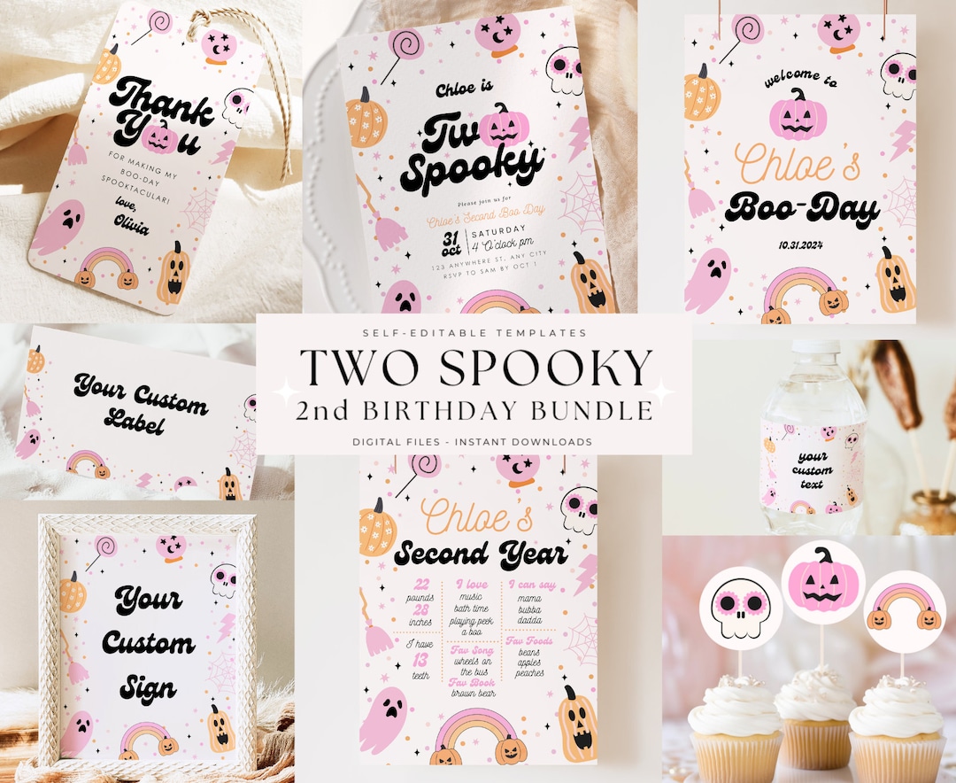 Editable Two Spooky Birthday Bundle Halloween 2nd Birthday Party ...