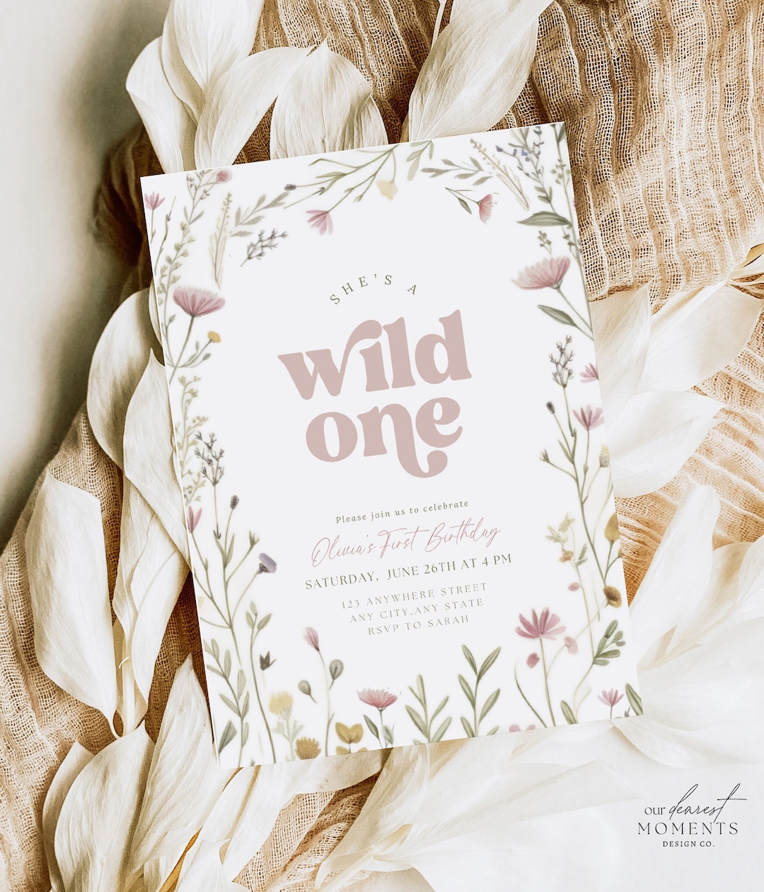 Wild One Birthday Invitation Wildflower Birthday Invitation 1st ...