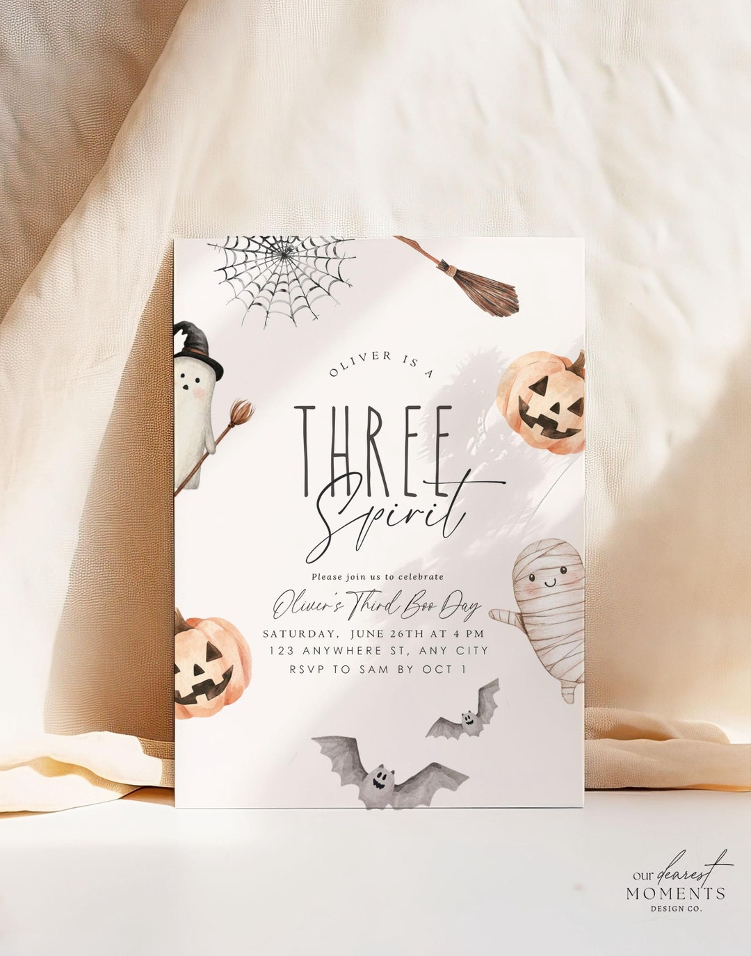 Editable Three Spirit Birthday Invitation Halloween 3rd Birthday Party ...