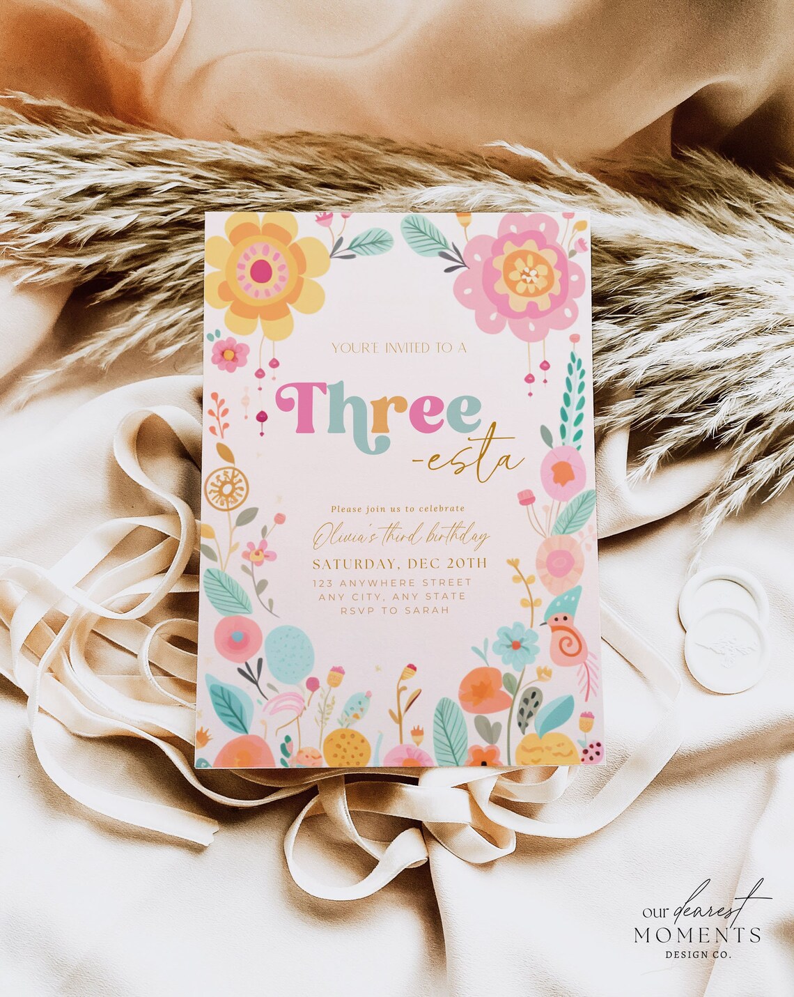 Threeesta Birthday Invitation Third Birthday Invite for Girl Fiesta ...