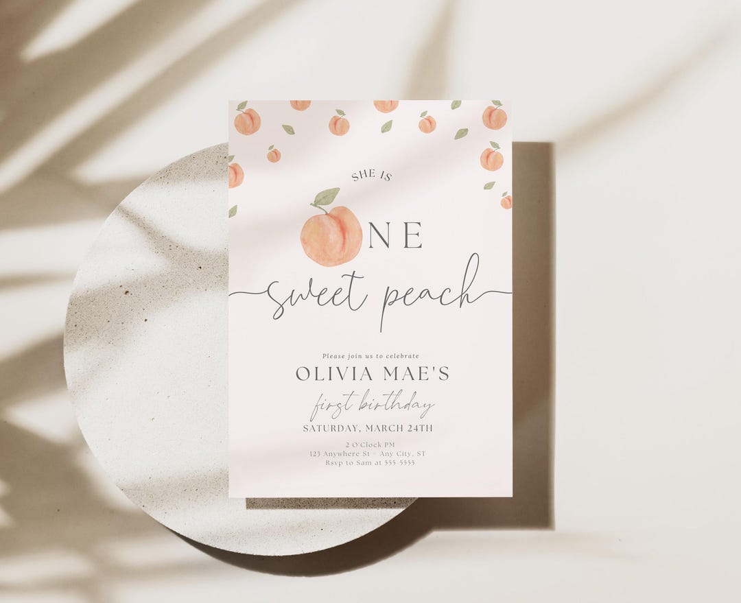 One Sweet Peach Invitation Peach Birthday Invite First Birthday Invite ...