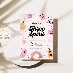 Editable Three Spirit Birthday Invitation Halloween 3rd Birthday Party ...