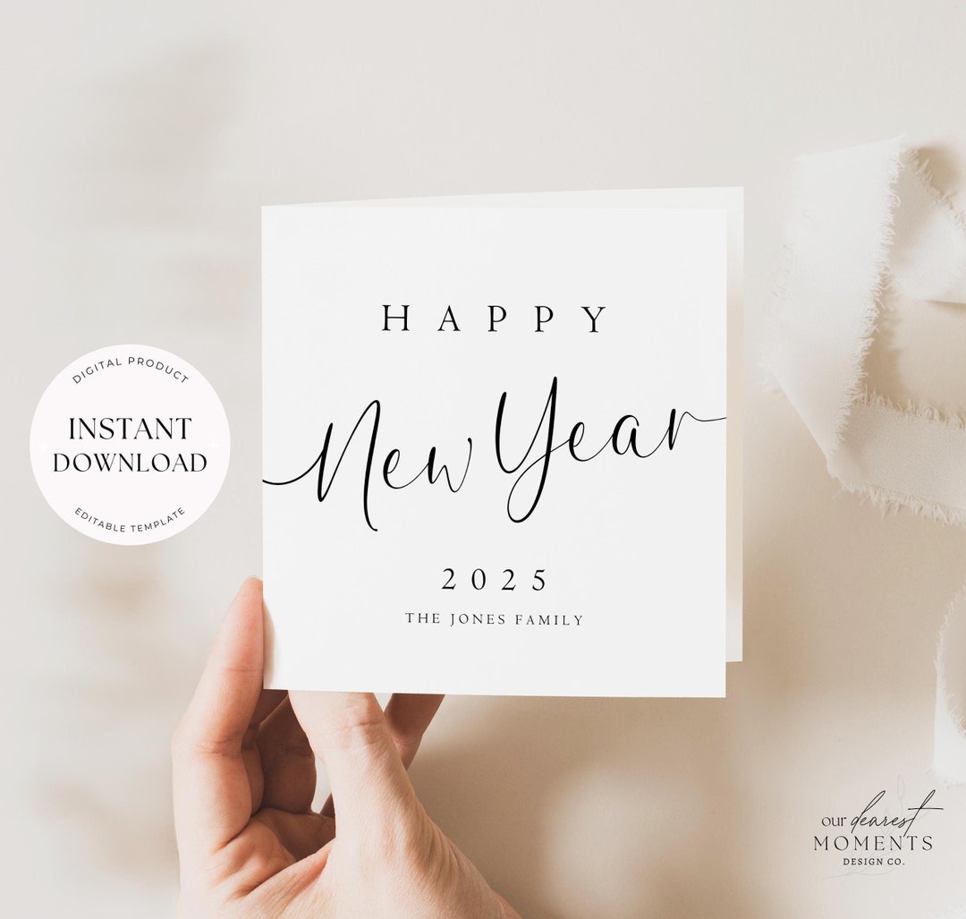 Personalized Printable New Years Card 2025 Template Holiday Party Favor ...