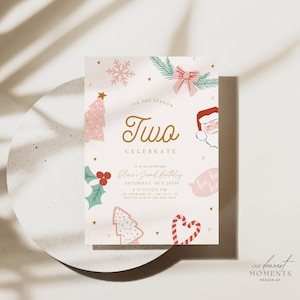 Editable Second Christmas Birthday Invitation Girl 2nd Birthday Invite ...