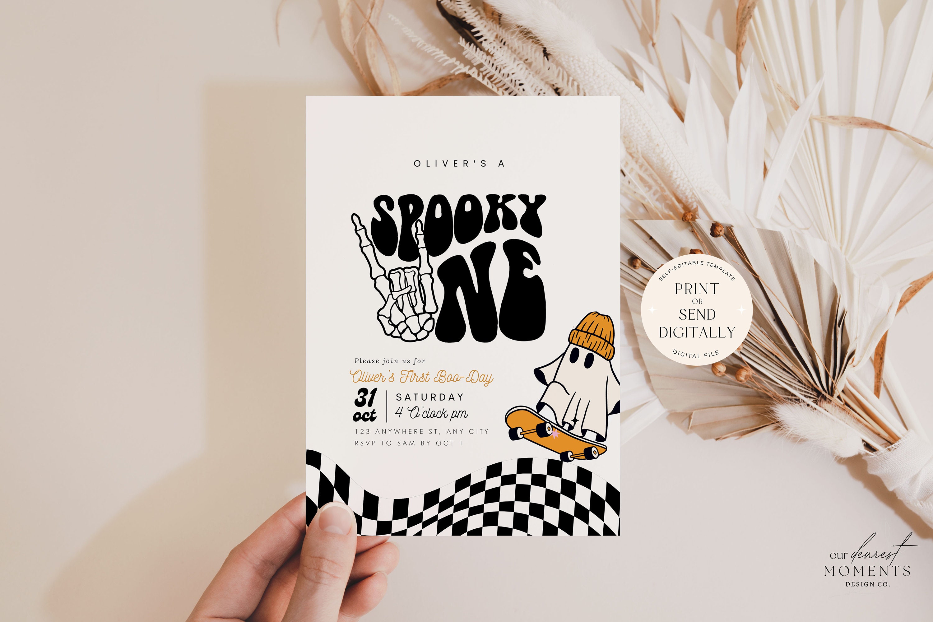 Editable Spooky One Birthday Invitation Halloween Boy 1st Birthday ...