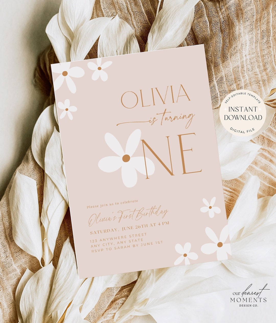 Daisy 1st Birthday Invitation First Birthday Invite Boho Party Invite ...