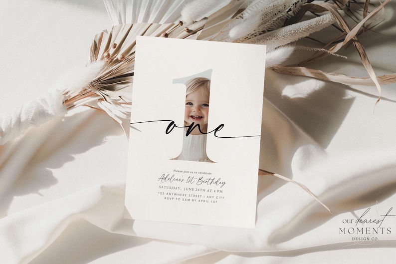 Editable First Birthday Invitation 1st Birthday Party Invite Minimalist ...