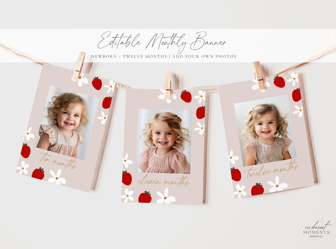 Berry First Birthday Monthly Photo Sign 1st Birthday Banner Girl ...