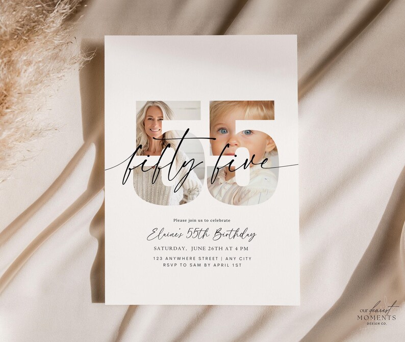 55th Birthday Invitation Template 55 Th Digital Invite With Photo ...
