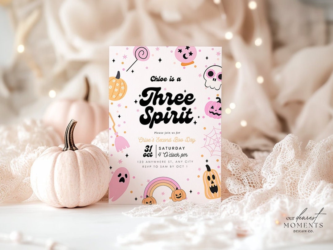 Editable Three Spirit Birthday Invitation Halloween 3rd Birthday Party ...