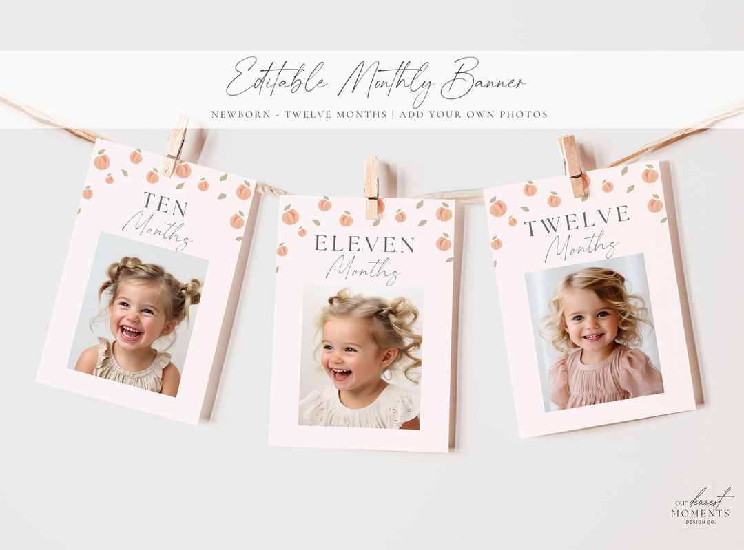 Editable One Sweet Peach Birthday Party Monthly Banner Peaches Birthday ...