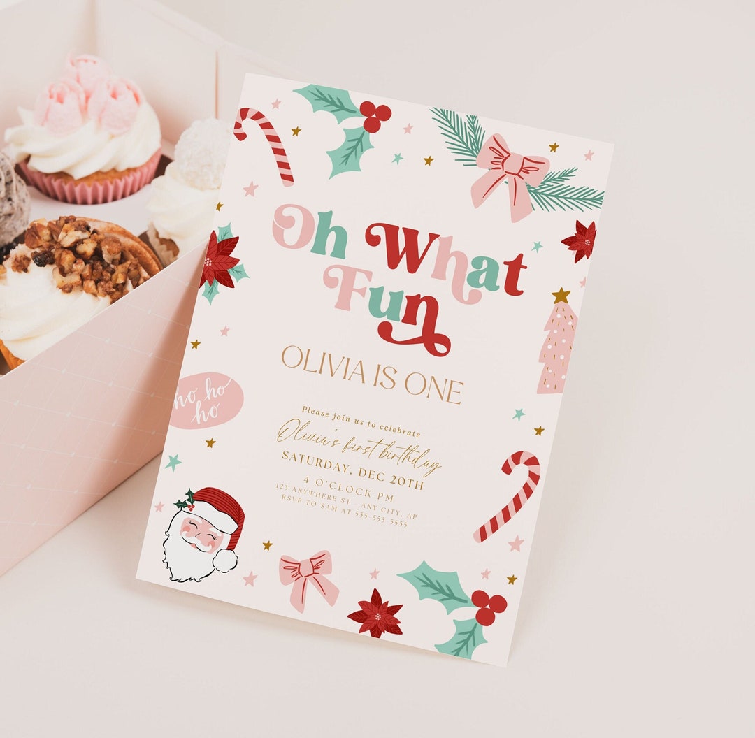 Oh What Fun First Birthday Party Invitation Christmas Boho Girl 1st ...