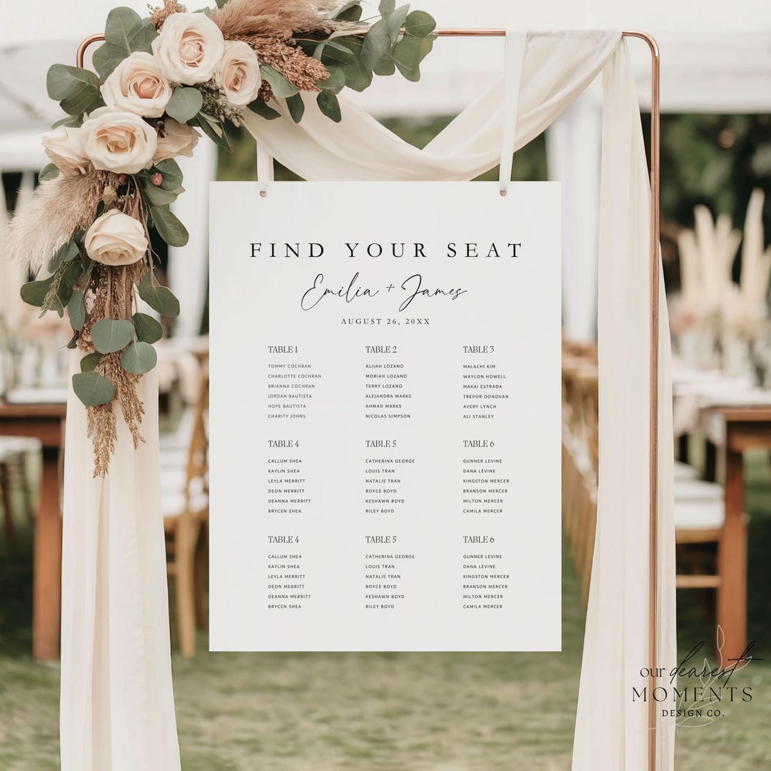 EDITABLE Seating Chart Template Minimalist Wedding Seating Sign Table ...