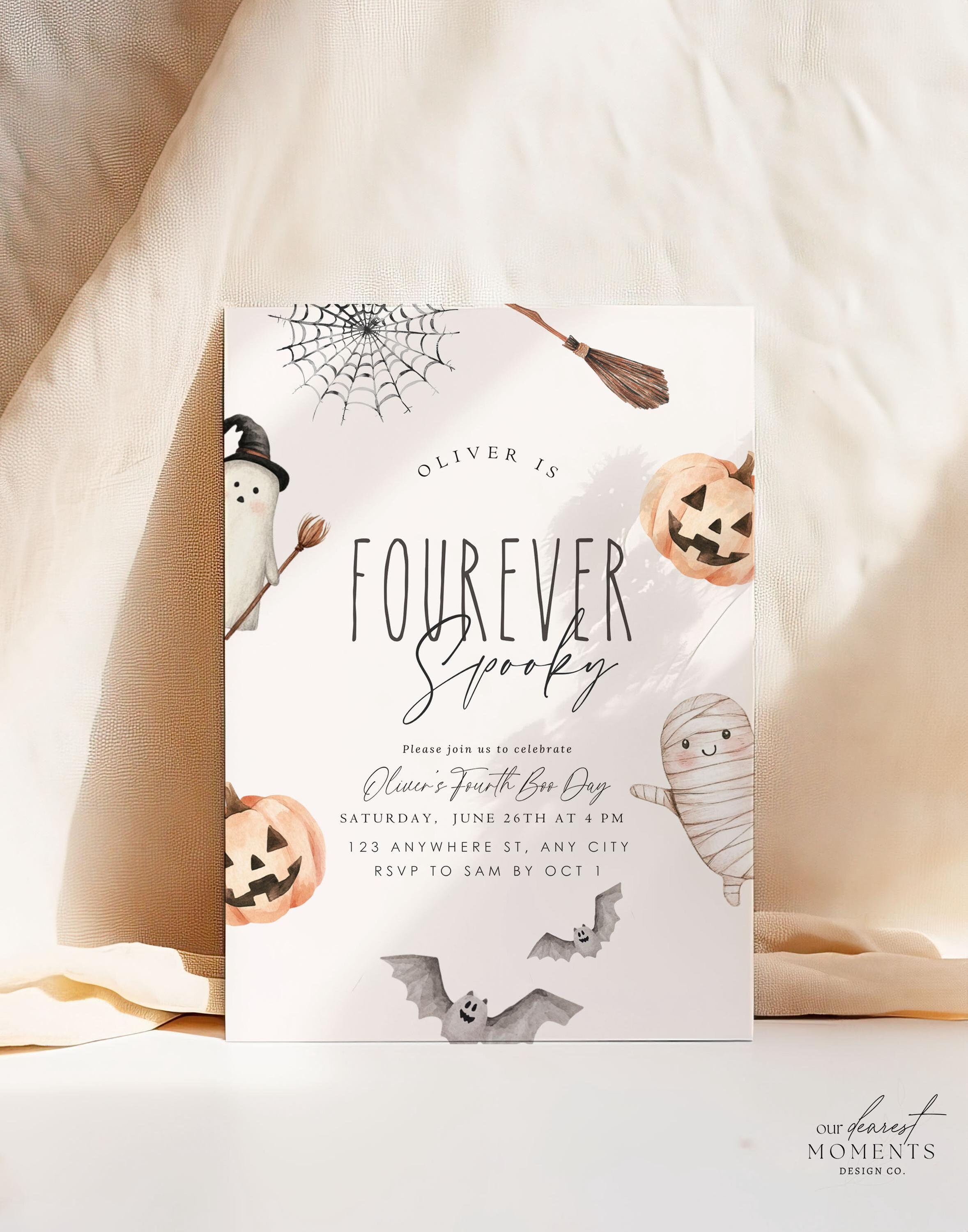 Editable Fourever Spooky Birthday Invitation Halloween 4th Birthday ...
