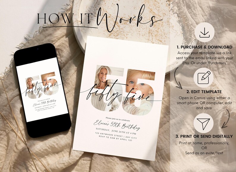 55th Birthday Invitation Template 55 Th Digital Invite With Photo ...