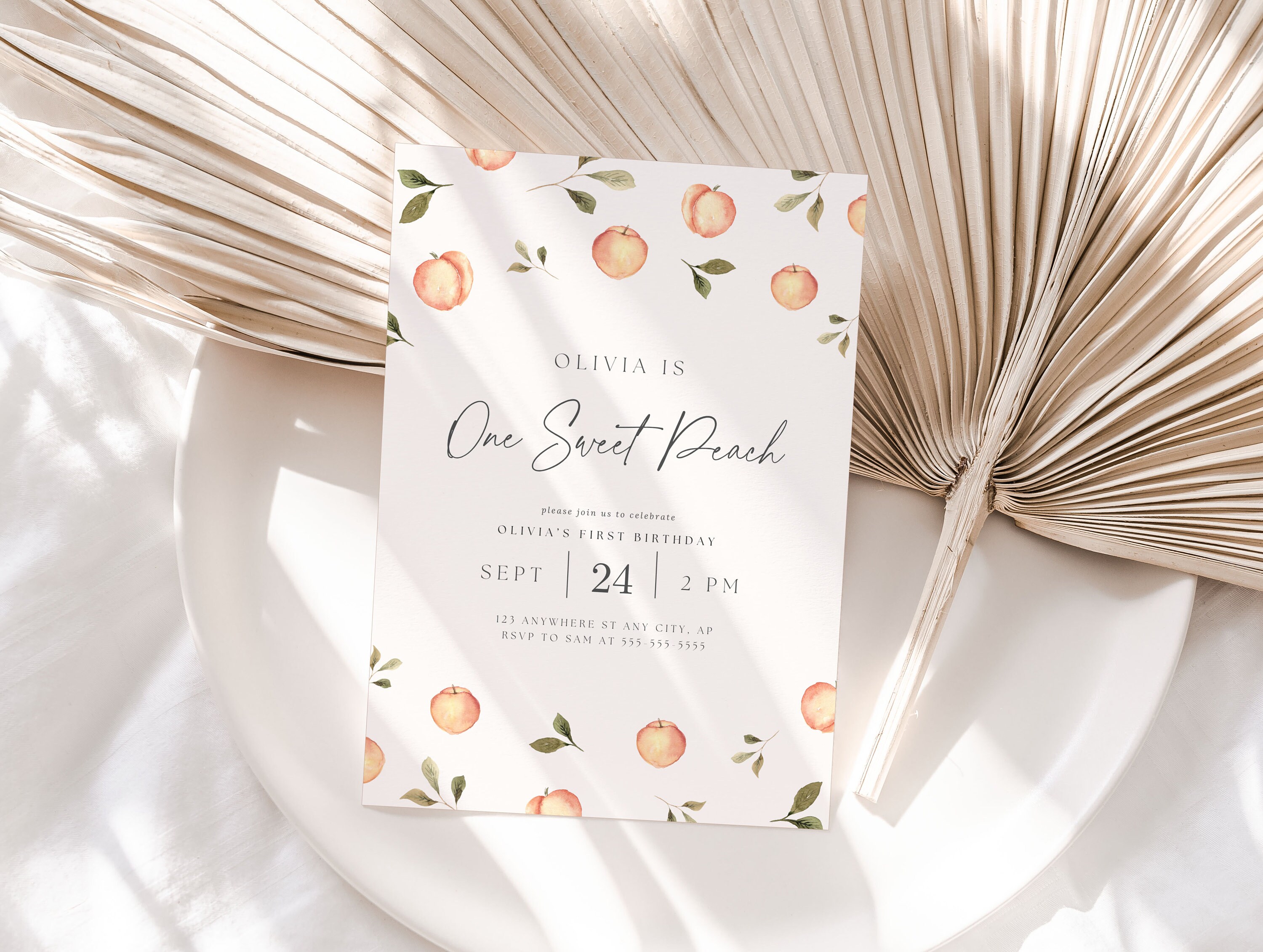 One Sweet Peach Invitation Peach Birthday Invite First Birthday Invite ...
