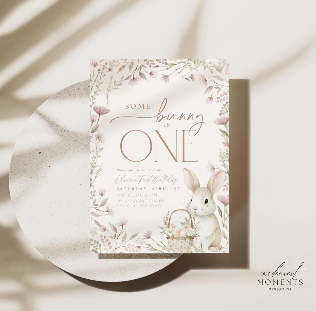Editable Some Bunny is One Invitation Easter Bunny First Birthday ...