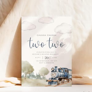 Editable Chugga Chugga Two Two Birthday Invitation Train Second ...