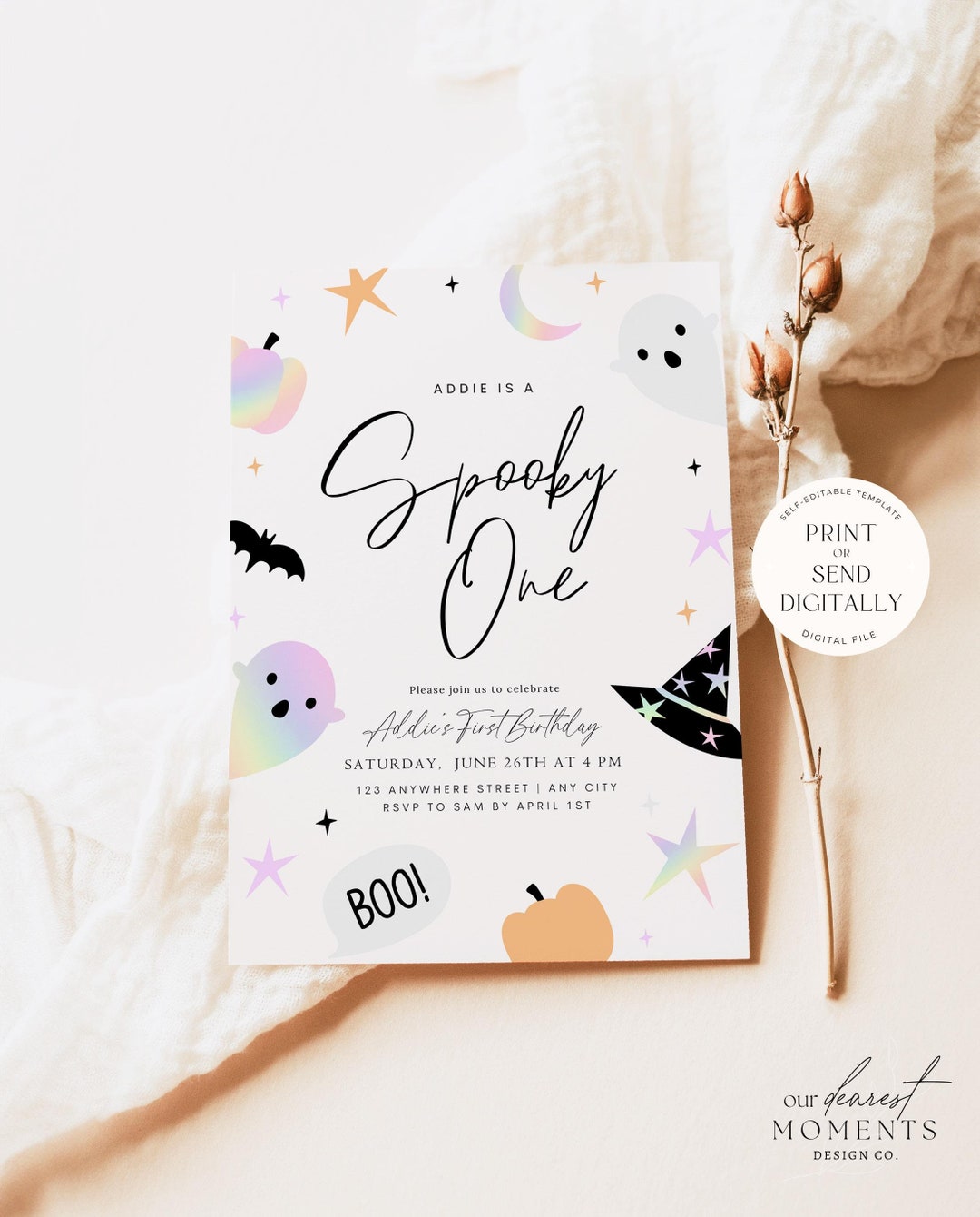 Editable Spooky One Birthday Invitation Halloween 1st Birthday Invite ...