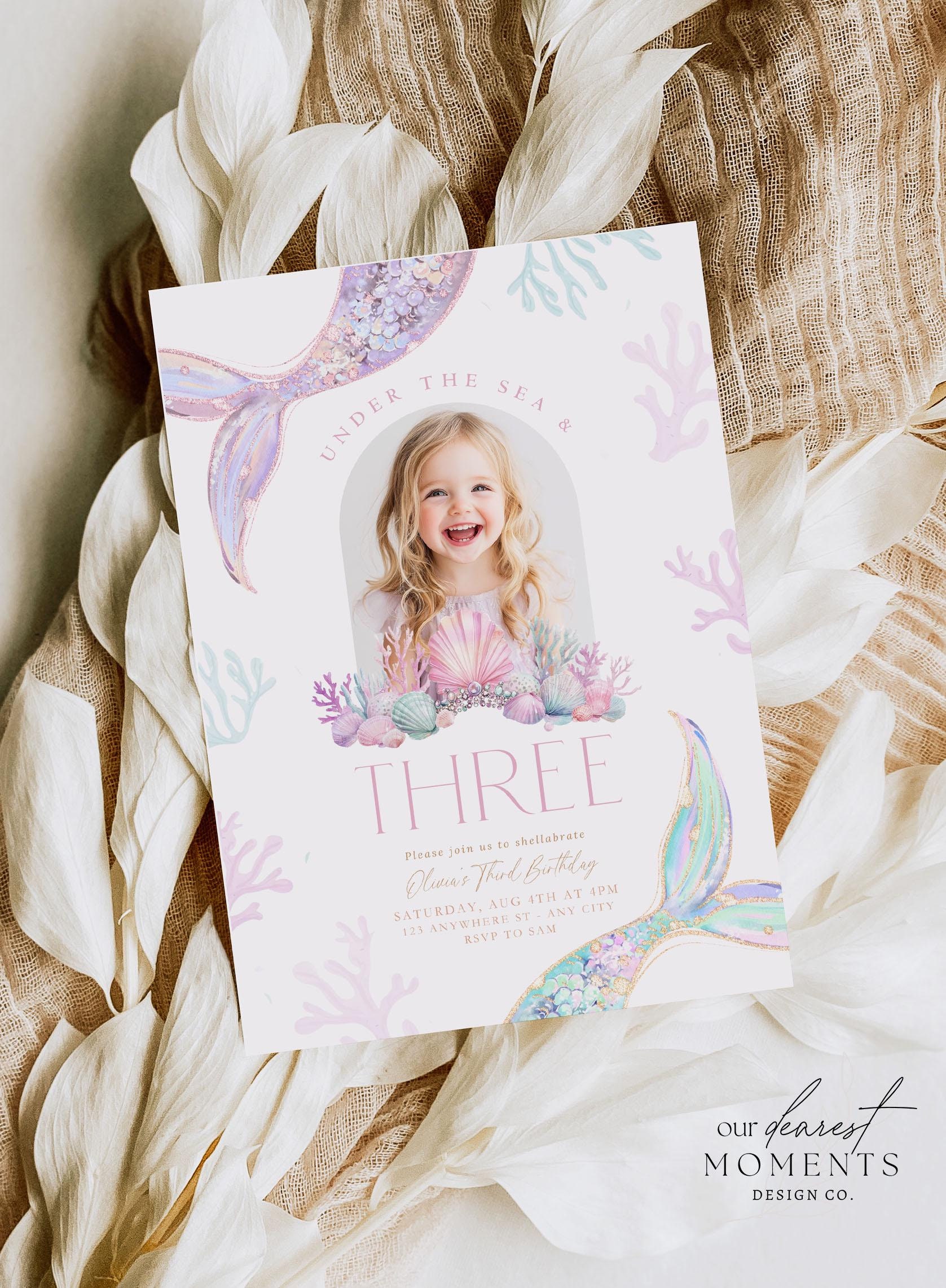 Editable Mermaid Third Birthday Invitation 3rd Birthday Under the Sea ...