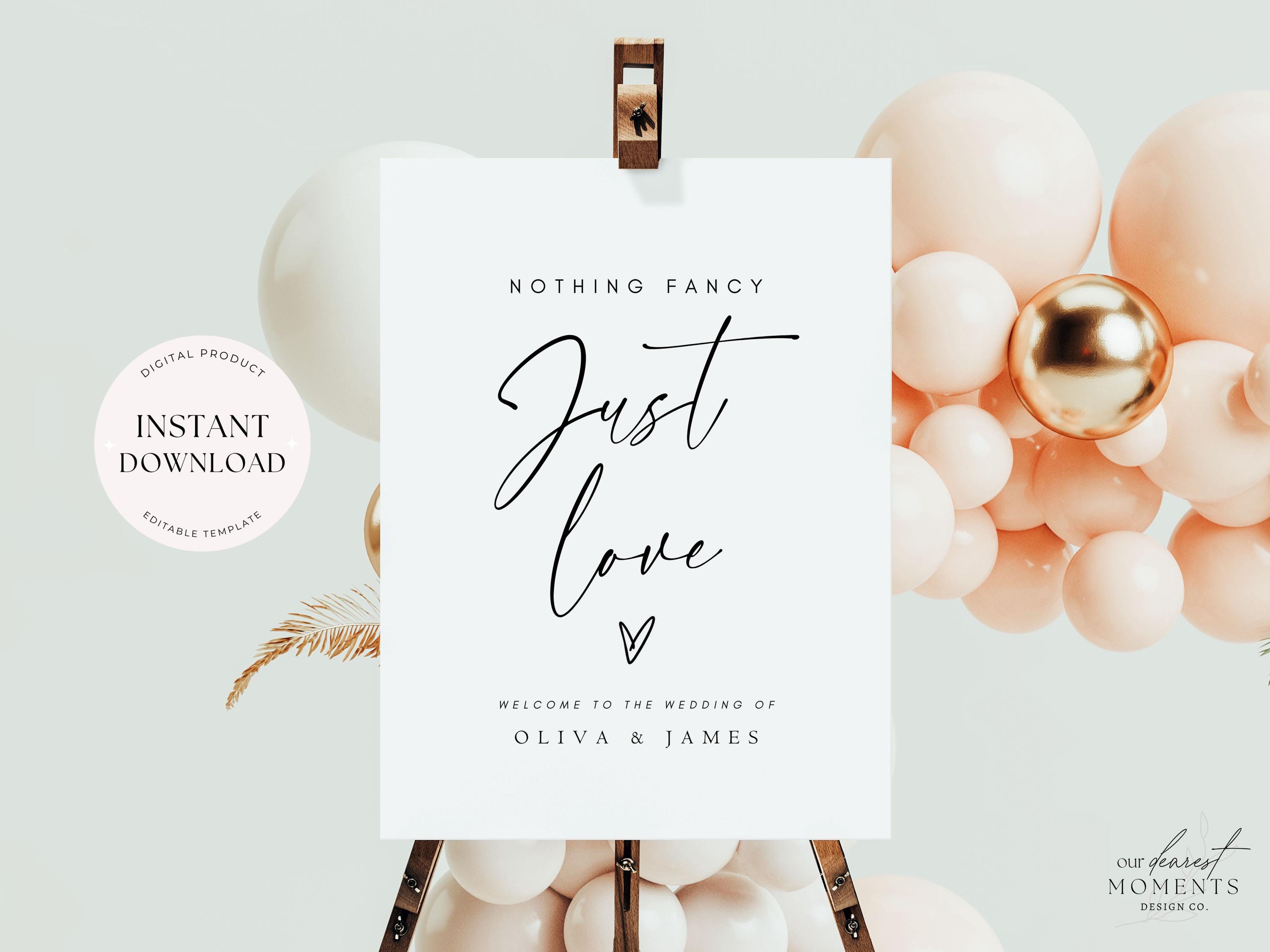 Editable Minimalist Nothing Fancy Just Love Wedding Welcome Sign ...