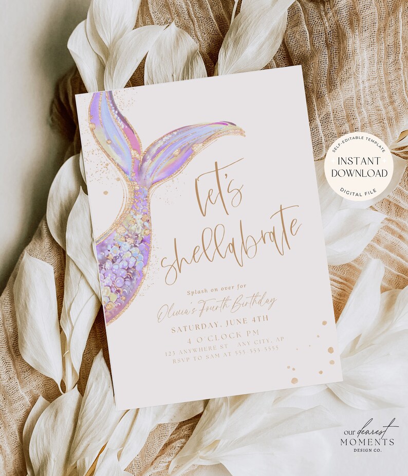 Editable Mermaid Birthday Invitation Under the Sea Birthday Invite ...