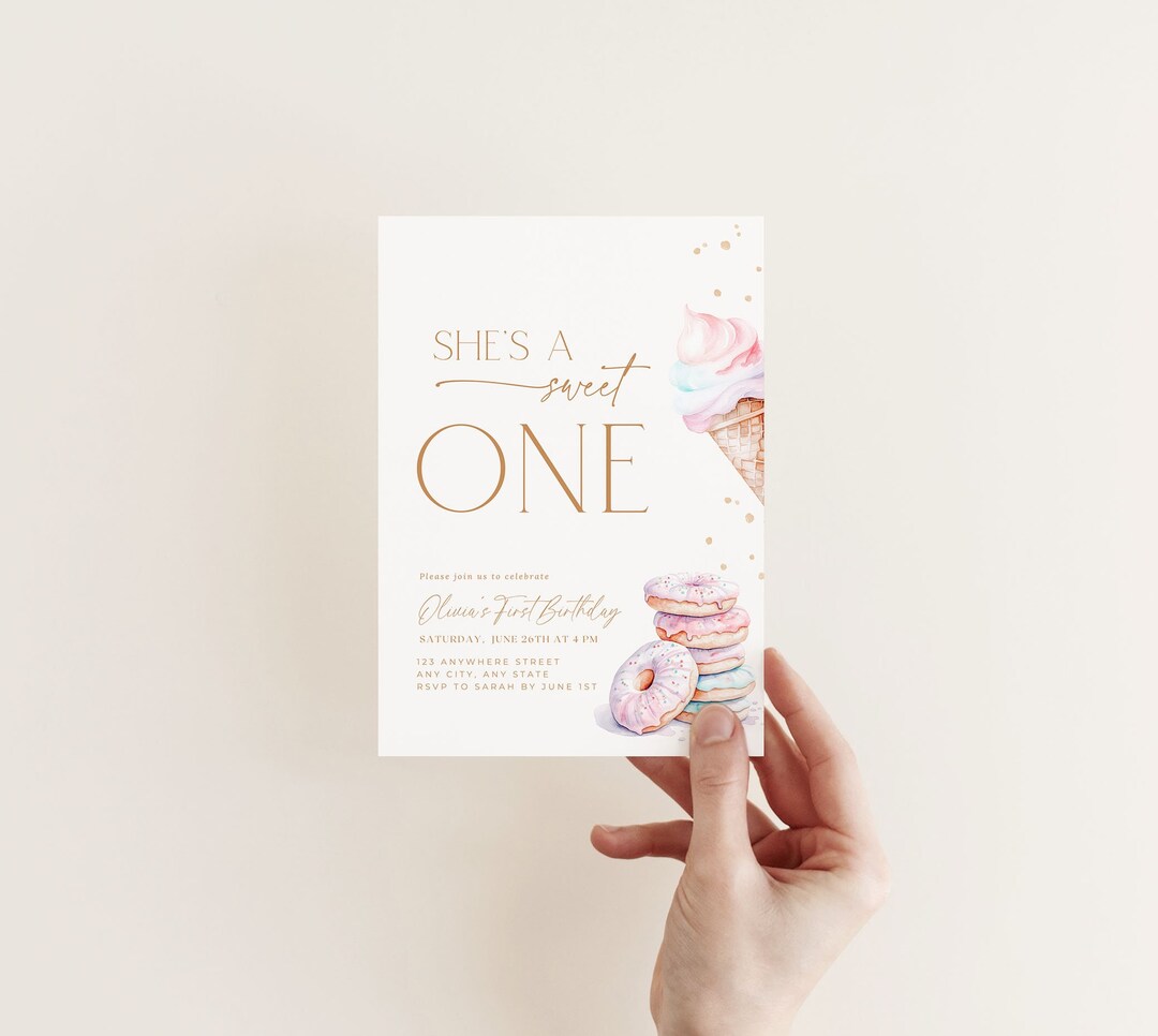 EDITABLE Sweet One Birthday Invite for Girl, First Birthday Invitation ...
