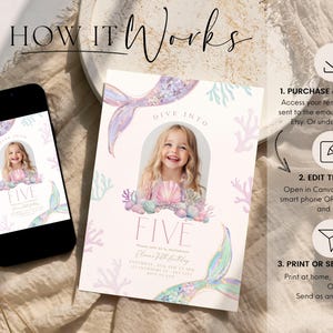 Editable Dive into Five Mermaid Birthday Invitation 5th Birthday Invite ...