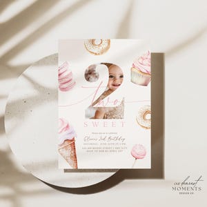Editable Two Sweet Second Birthday Party Invite 2nd Birthday Invitation ...