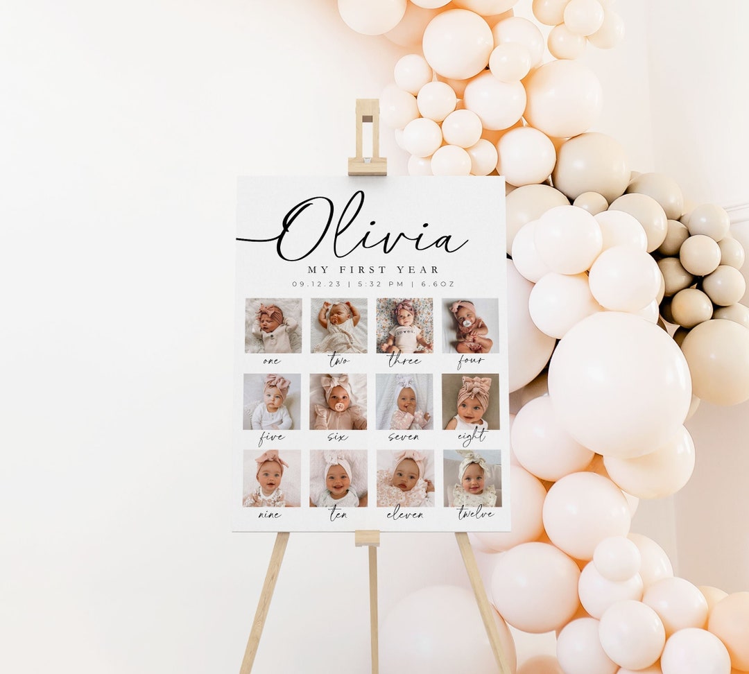 Minimalist First Birthday Photo Sign Template Baby's First Year Poster ...