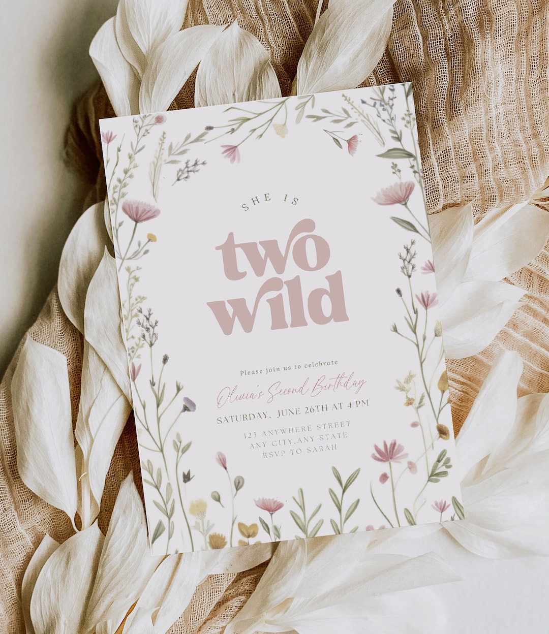 Two Wild Birthday Invitation Wildflower Birthday Invitation 2nd ...
