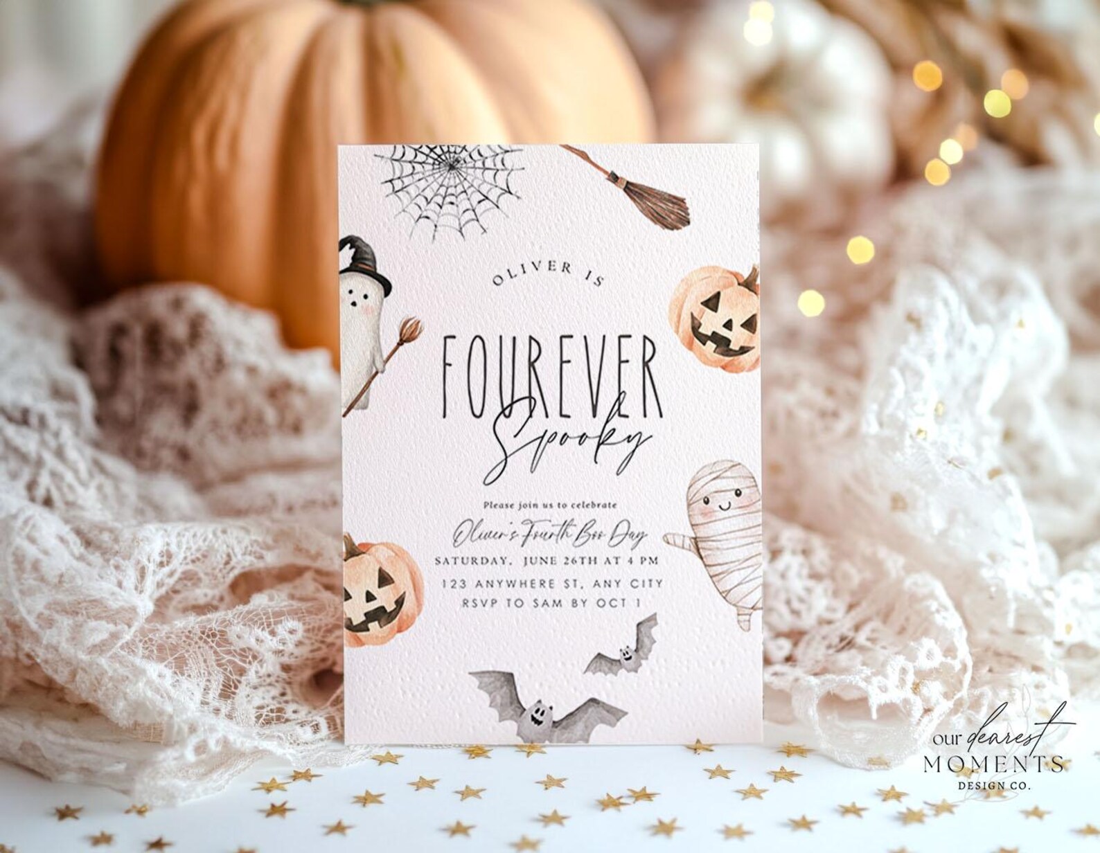 Editable Fourever Spooky Birthday Invitation Halloween 4th Birthday ...