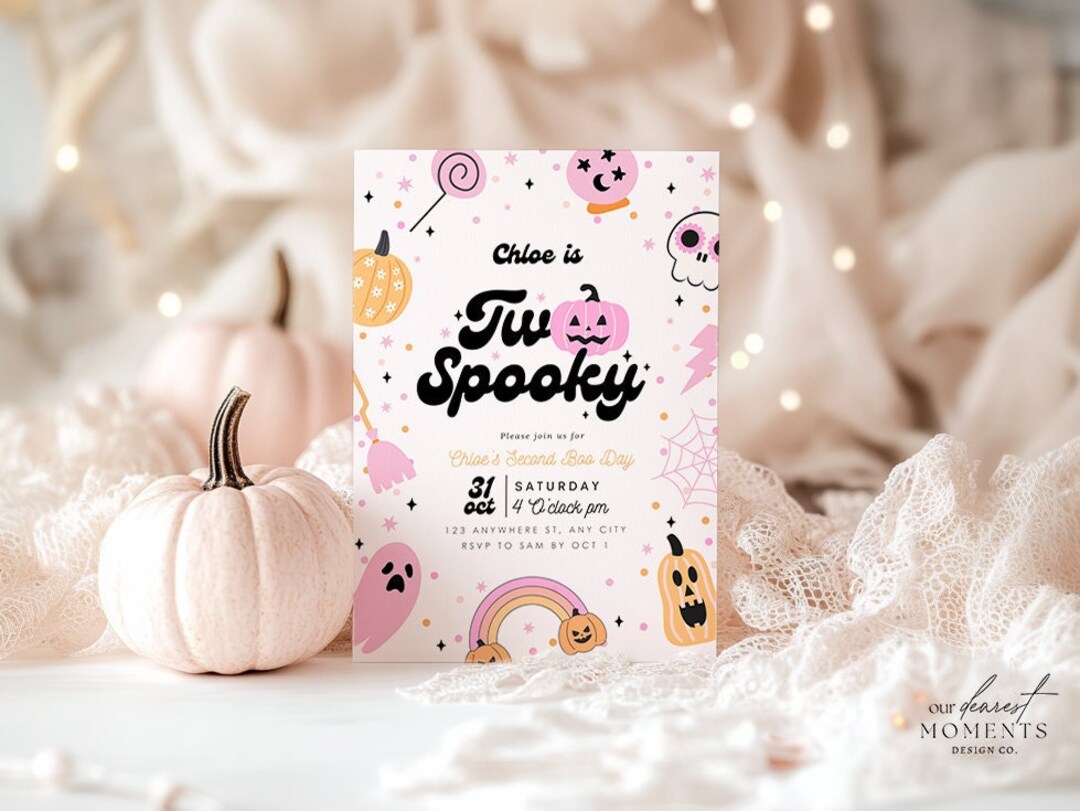 Editable Two Spooky Birthday Invitation Halloween 2nd Birthday Party ...
