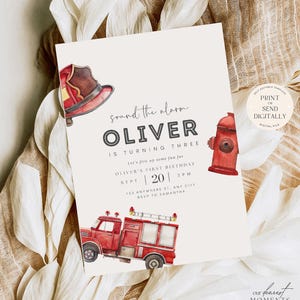 Editable Firetruck Invitation Fire Fighter Birthday Invite Fire Truck ...