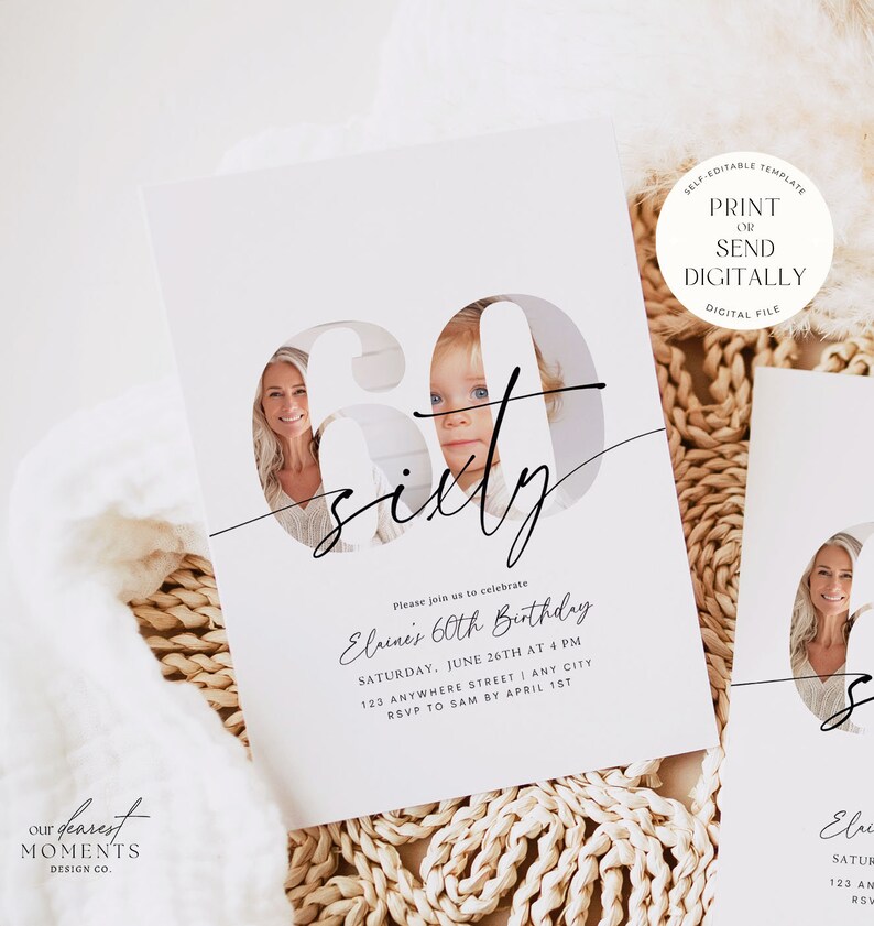 60th Birthday Invitation Template 60 Th Digital Invite Instant Download ...