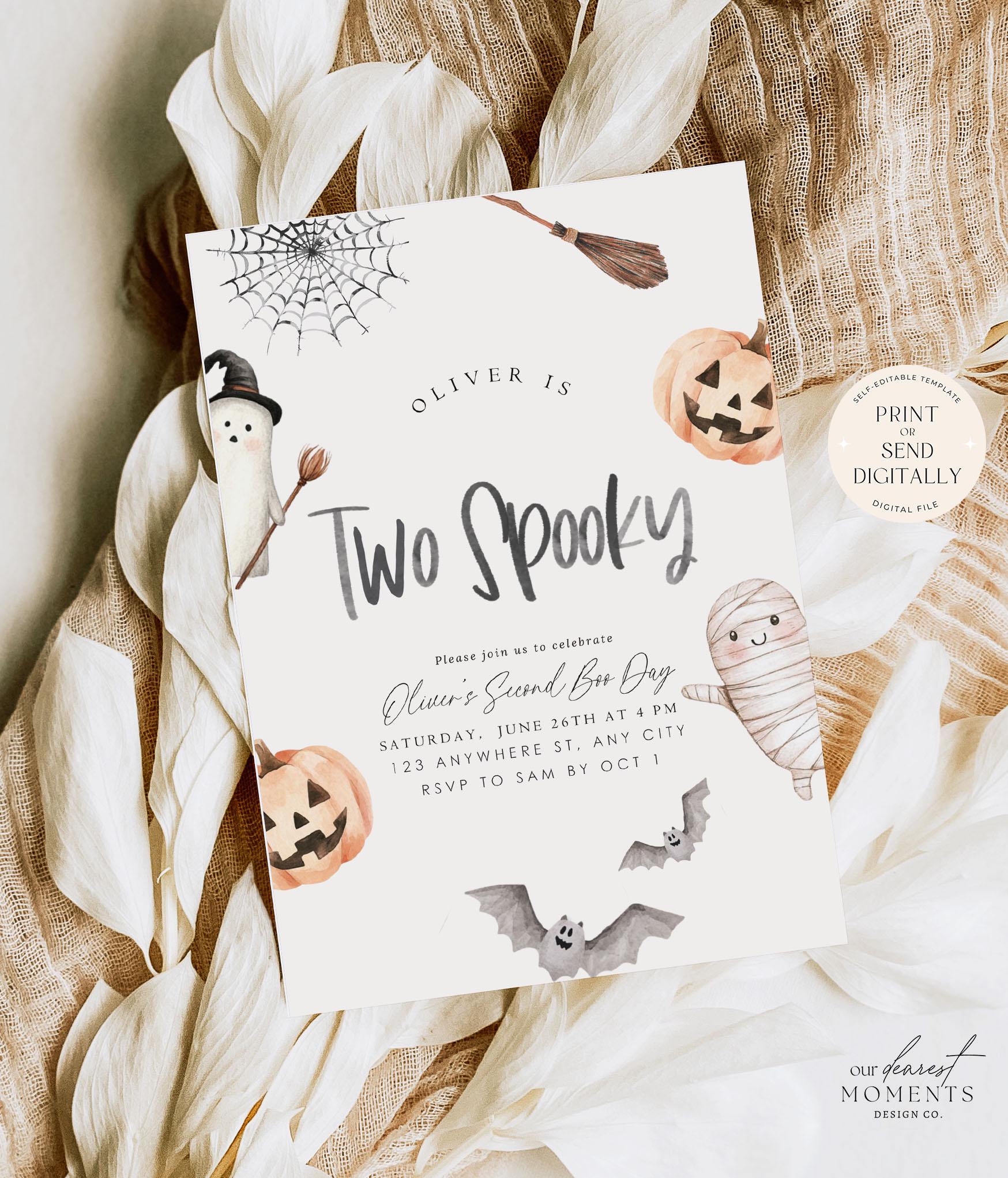Editable Two Spooky Birthday Invitation Halloween 2nd Birthday Party ...