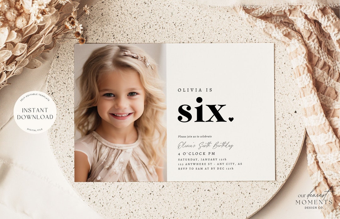 EDITABLE Sixth Birthday Invitation 6th Birthday Party Invite Boho Six ...