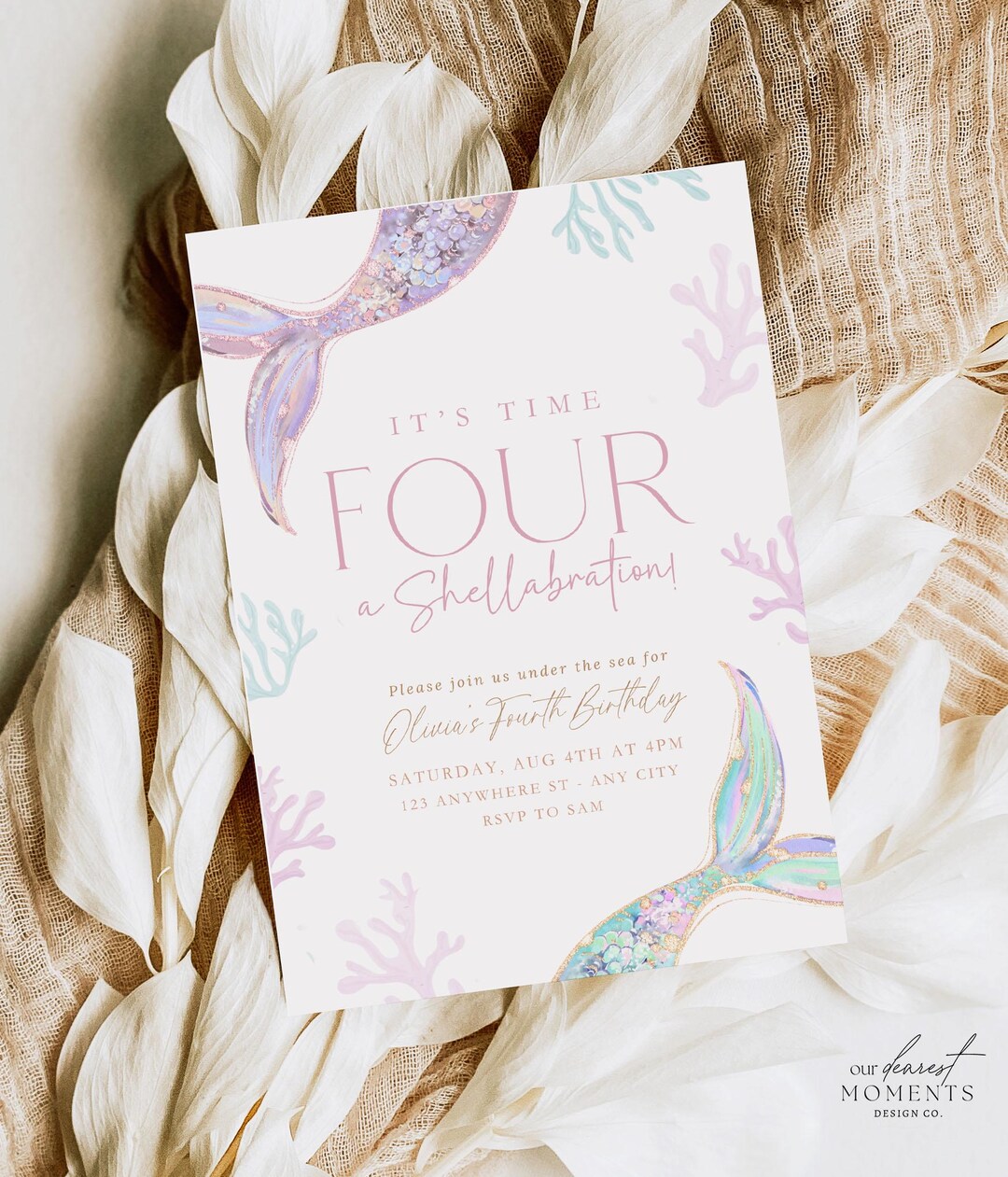 Editable Mermaid Fourth Birthday Invitation 4th Birthday Under the Sea ...