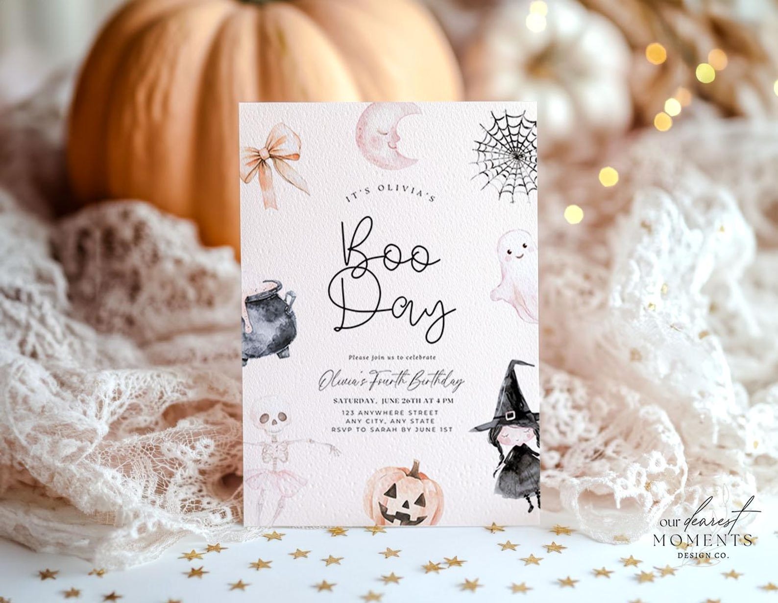 Editable Boo Day Halloween Birthday Invitation Girl Halloween Birthday ...