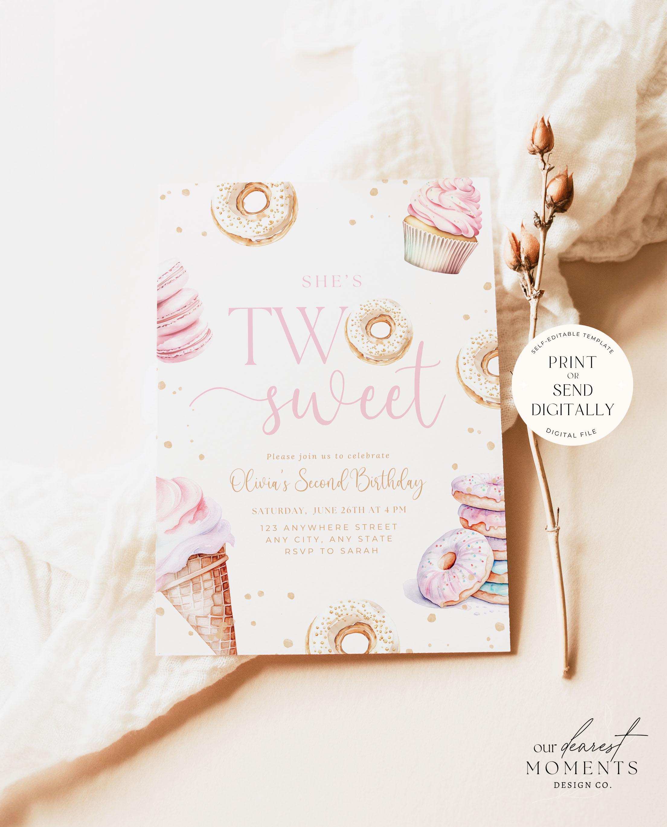 EDITABLE Two Sweet Birthday Bundle Second Birthday Girl Party Package ...