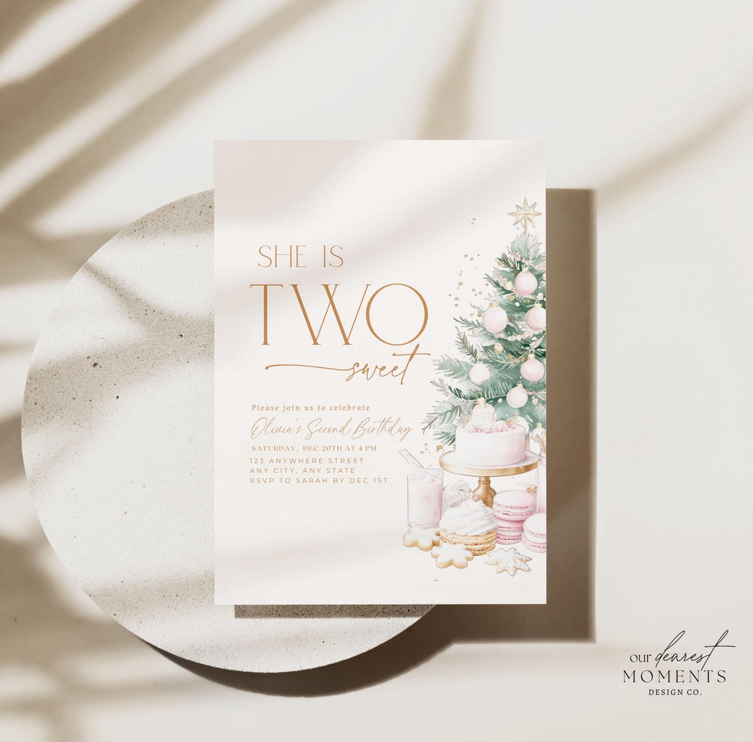 Editable Second Christmas Birthday Invitation Girl 2nd Birthday Invite ...