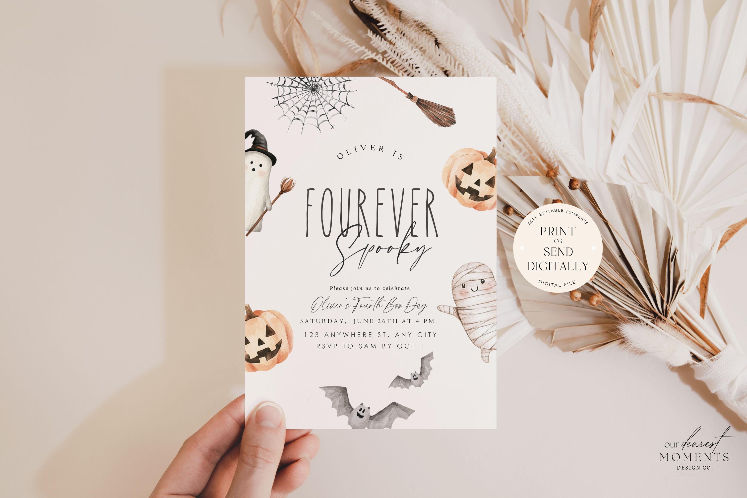 Editable Fourever Spooky Birthday Invitation Halloween 4th Birthday ...
