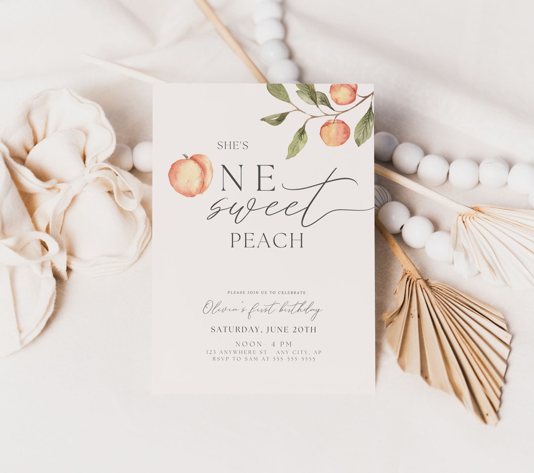 One Sweet Peach Invitation Peach Birthday Invite First Birthday Invite ...
