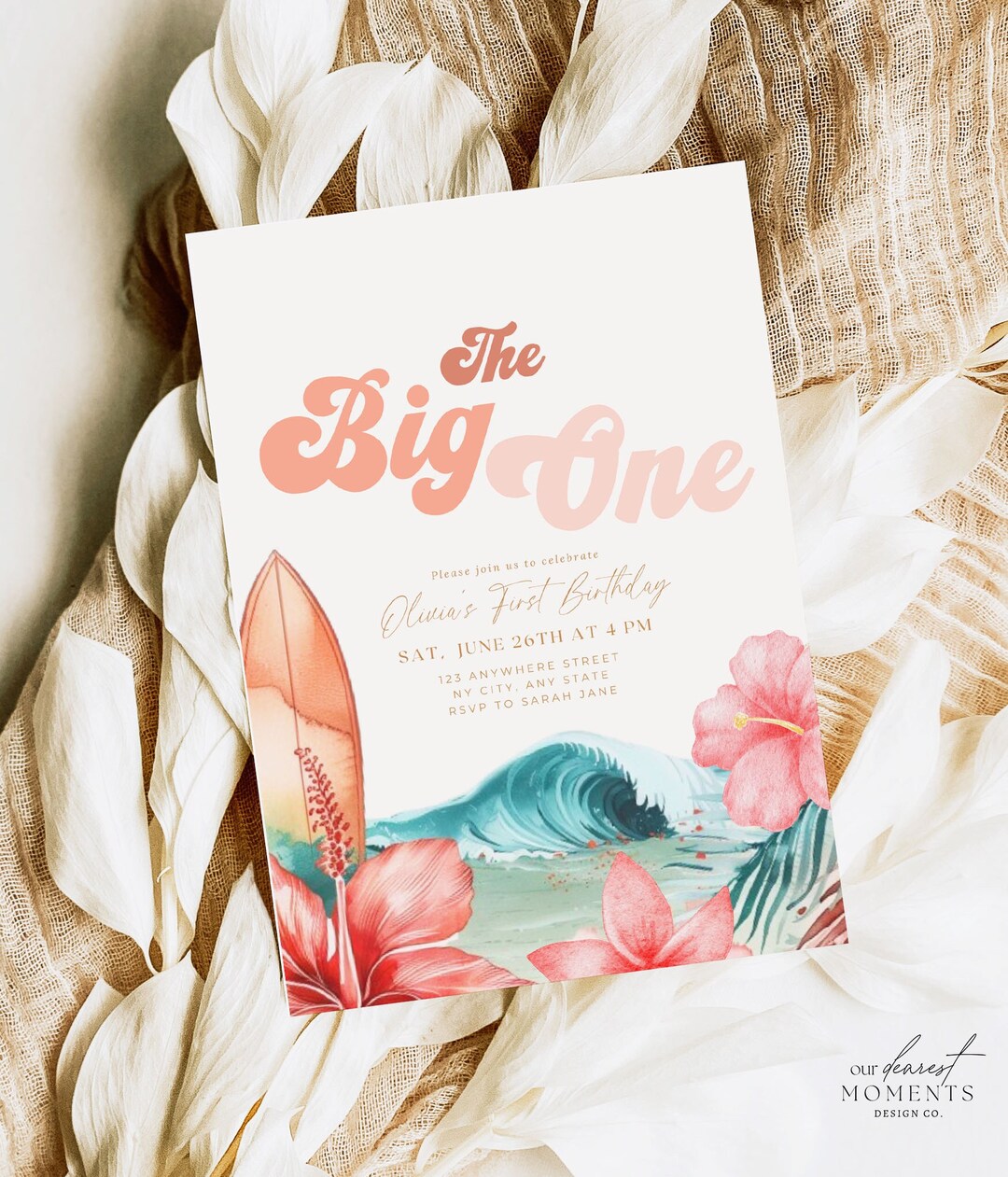 The Big One Invitation for Girl Surfing 1st Birthday Invitation Retro ...