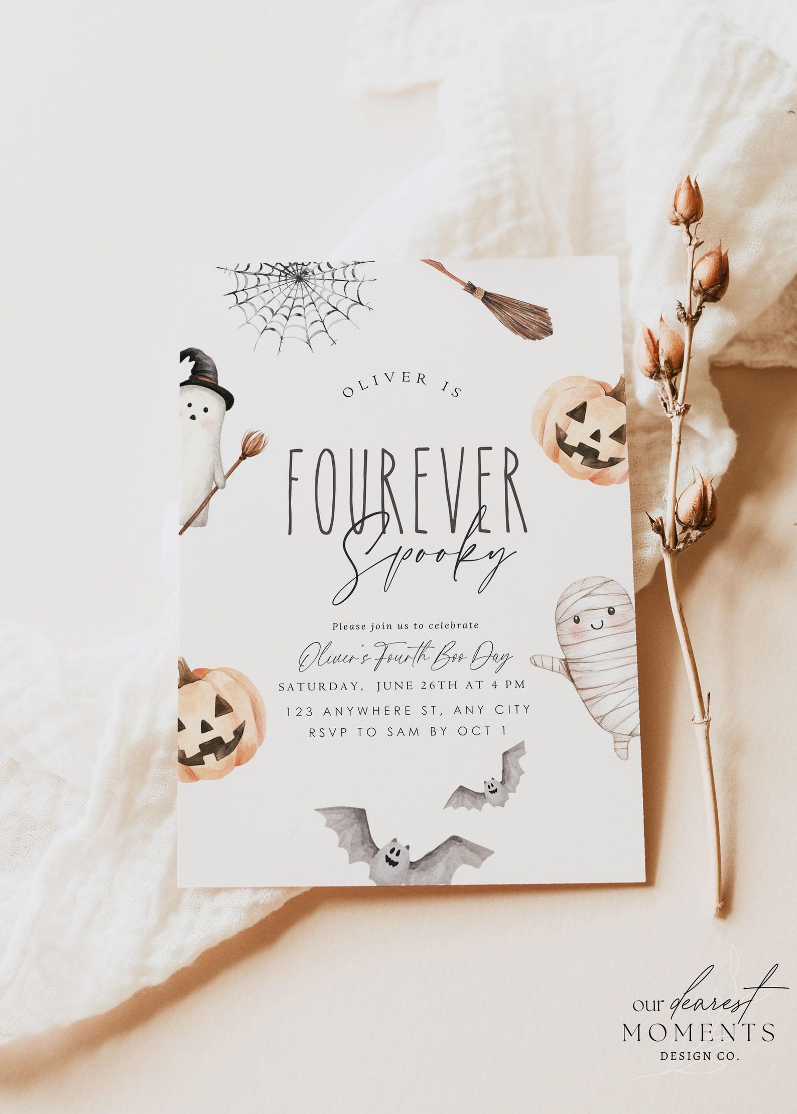 Editable Fourever Spooky Birthday Invitation Halloween 4th Birthday ...