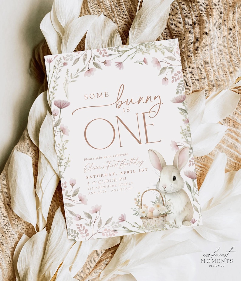Editable Some Bunny is One Invitation Easter Bunny First Birthday ...