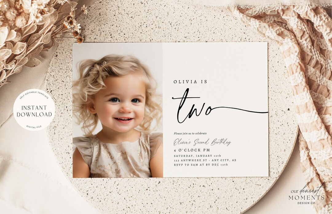 EDITABLE Second Birthday Invitation 2nd Birthday Party Invite Boho Two ...