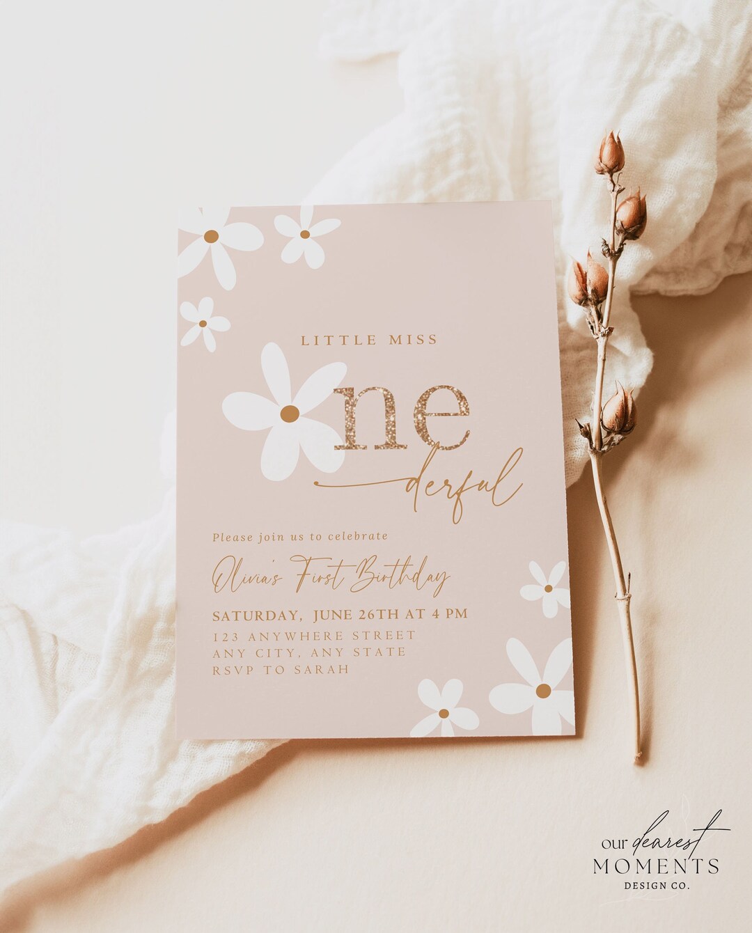 Daisy Birthday Invitation First Birthday Invite Boho Party Invite ...