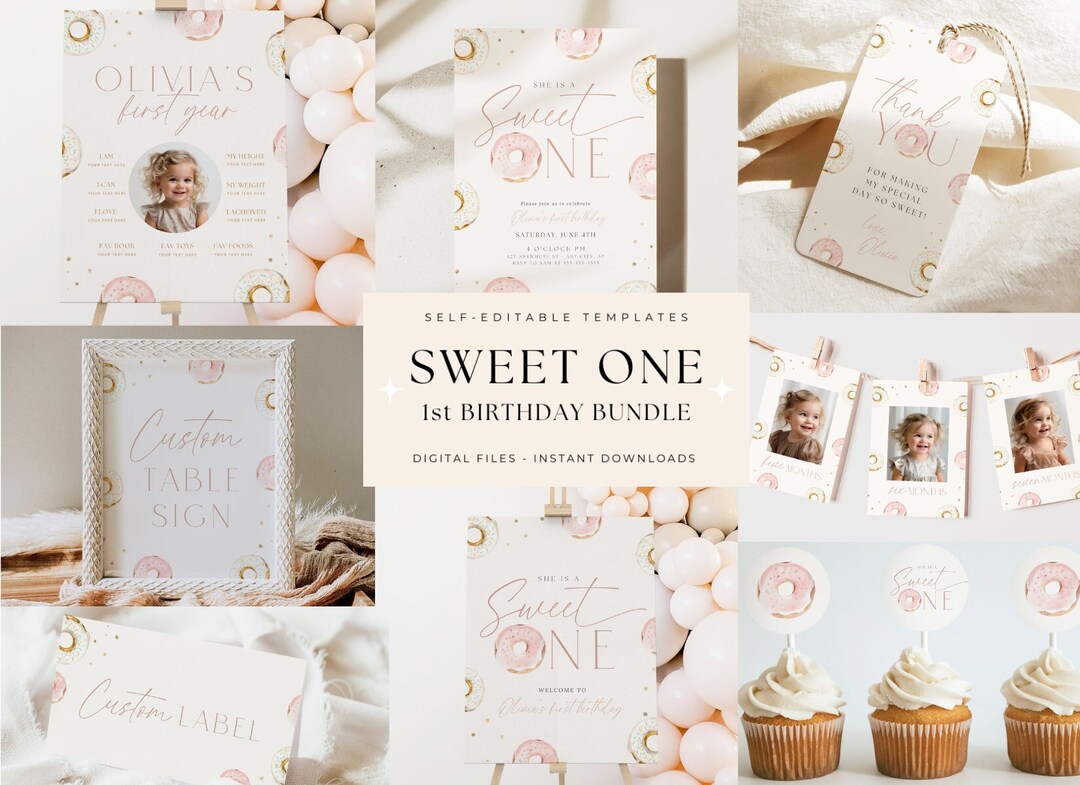EDITABLE Sweet One Birthday Bundle, Sweet One Package Girl, 1st ...